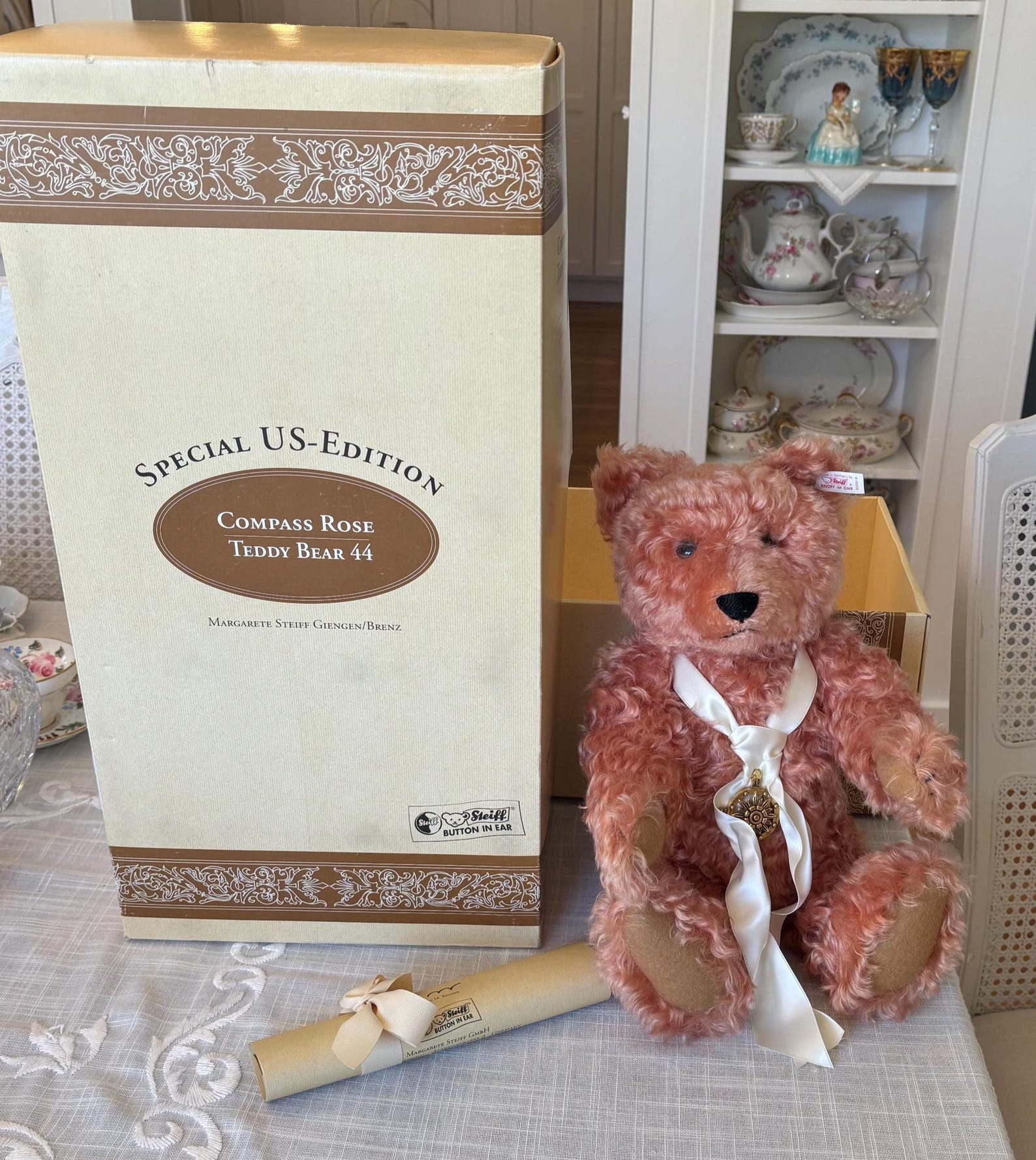 Steiff Teddy Bear Compass Rose 1995 Special US Edition; 17" High, Pink ...