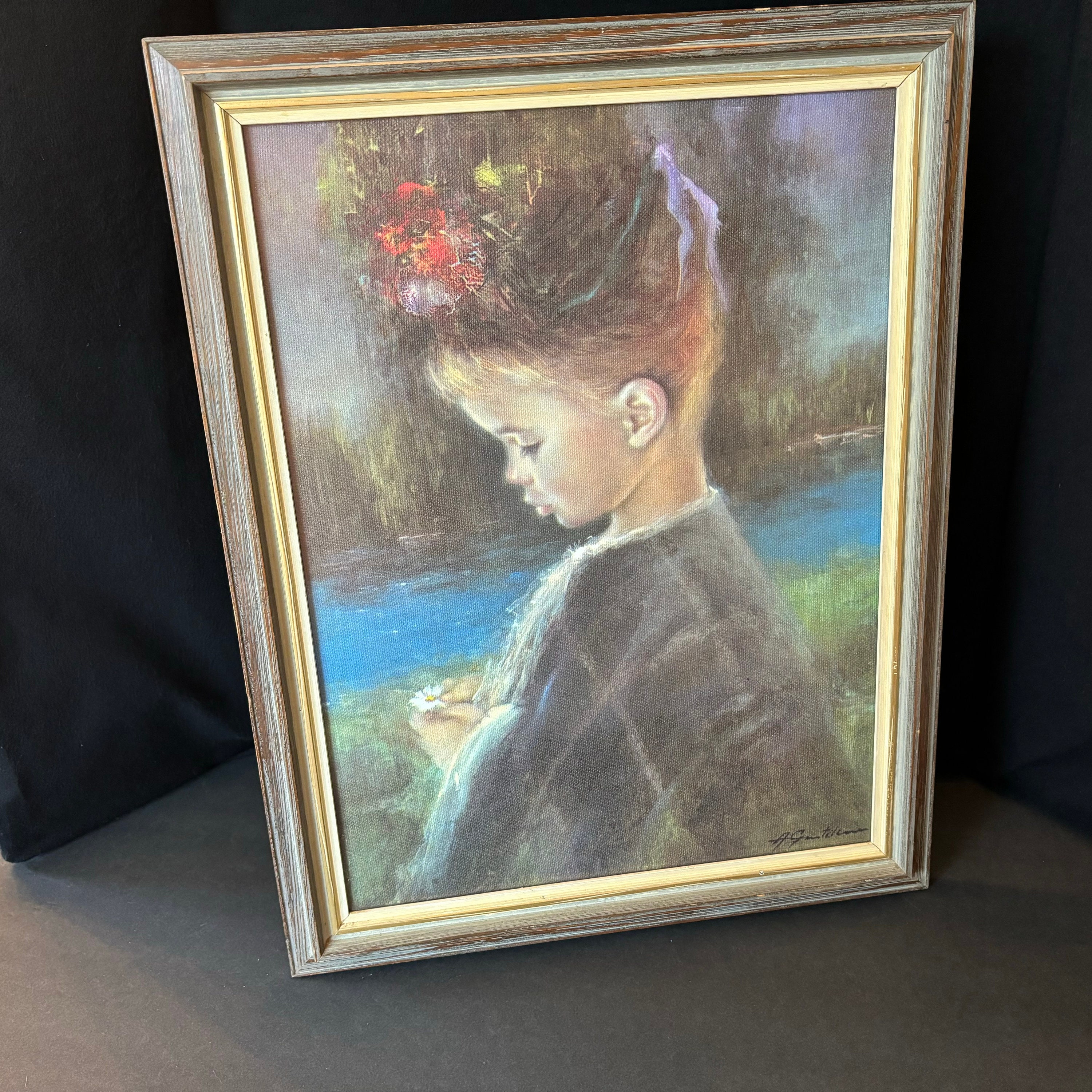 Vintage Framed Armando Gentili Print on Canvas 'precious Vintage Framed Armando Gentili Print on Canvas 'precious
