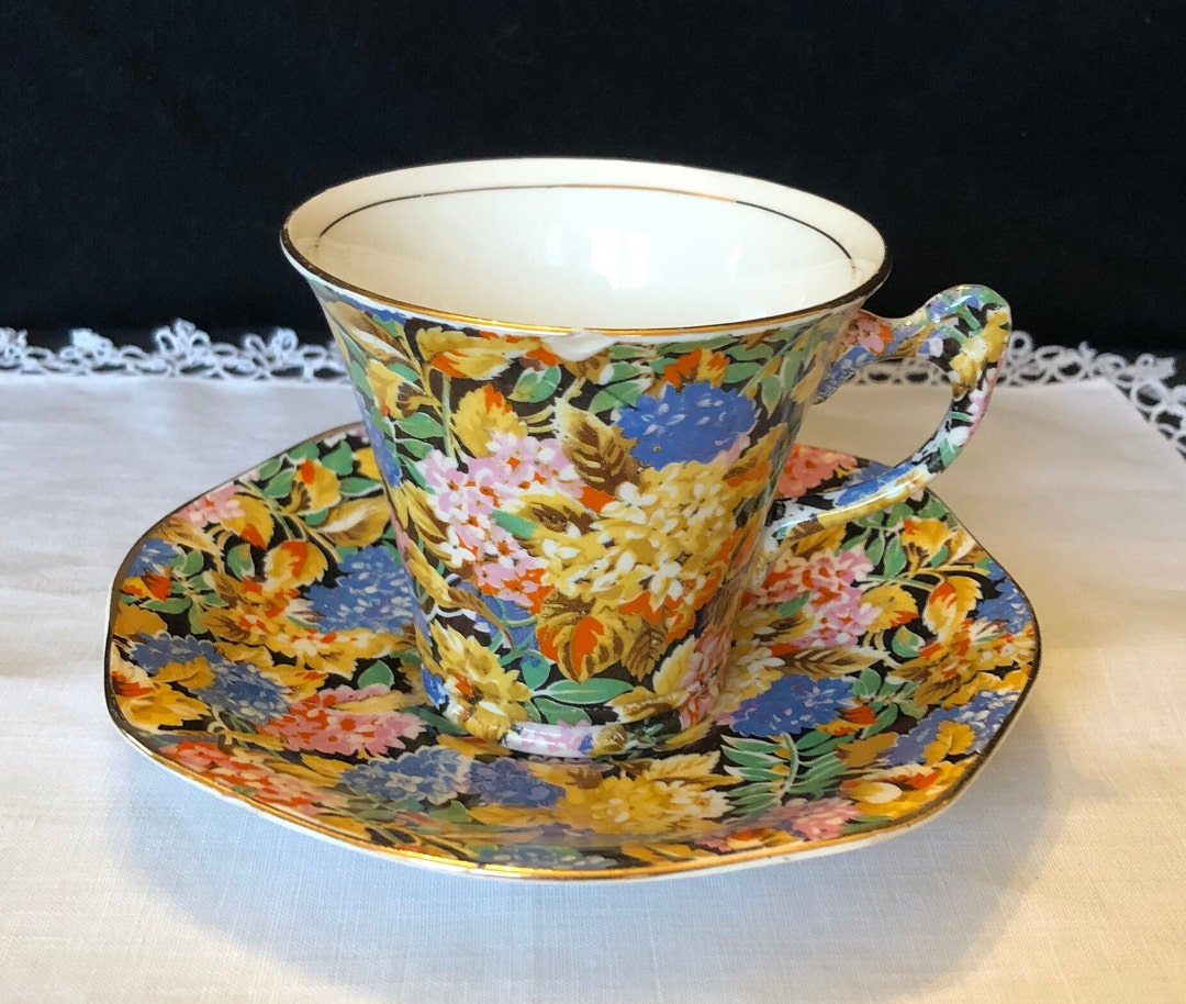 James Kent Ltd Chintz Tea or Coffee Cup and Saucer; Hydrangea Pattern ...