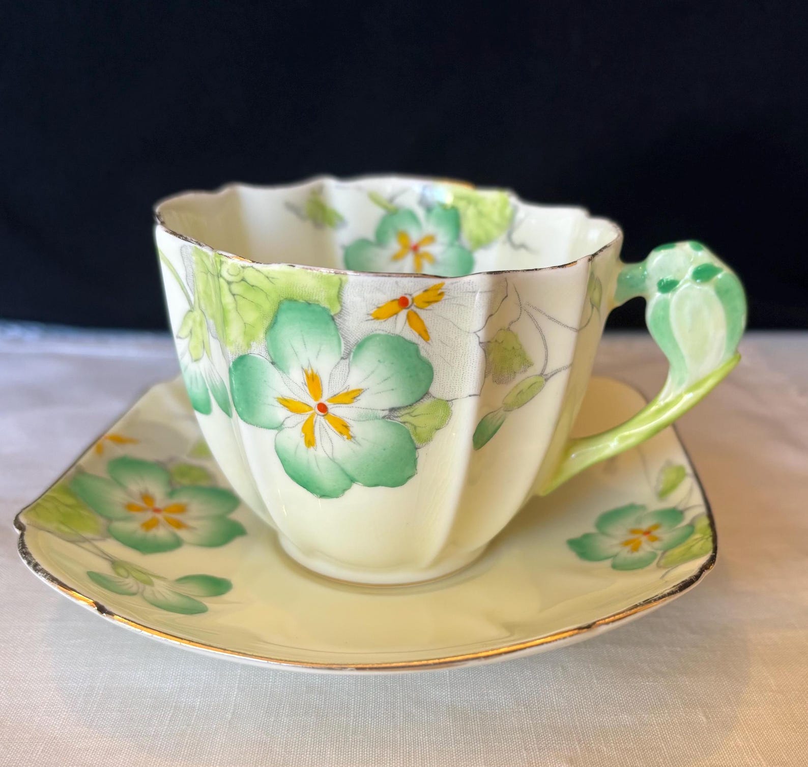 Extremely Rare Paragon Flower Handle Tea or Coffee Cup and Saucer, Hand ...