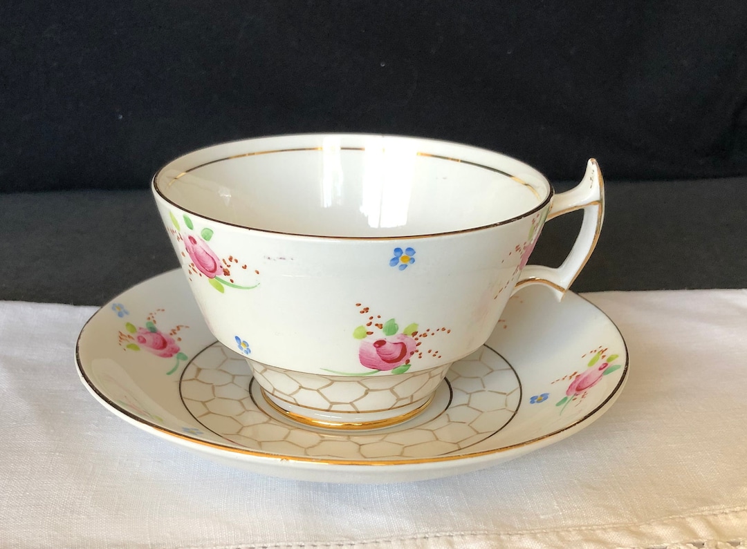 Phoenix Bone China Tea or Coffee Cup and Saucer; Rosebud and Honeycomb ...