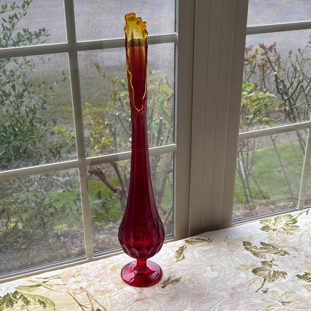 Stunning Fenton 20" Ruby Red Thumbprint Bud Vase With Flame Mouth ...