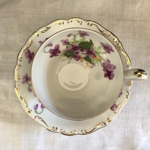 Saji Footed Tea or Coffee Cup and Saucer With Violets; Hand Painted ...