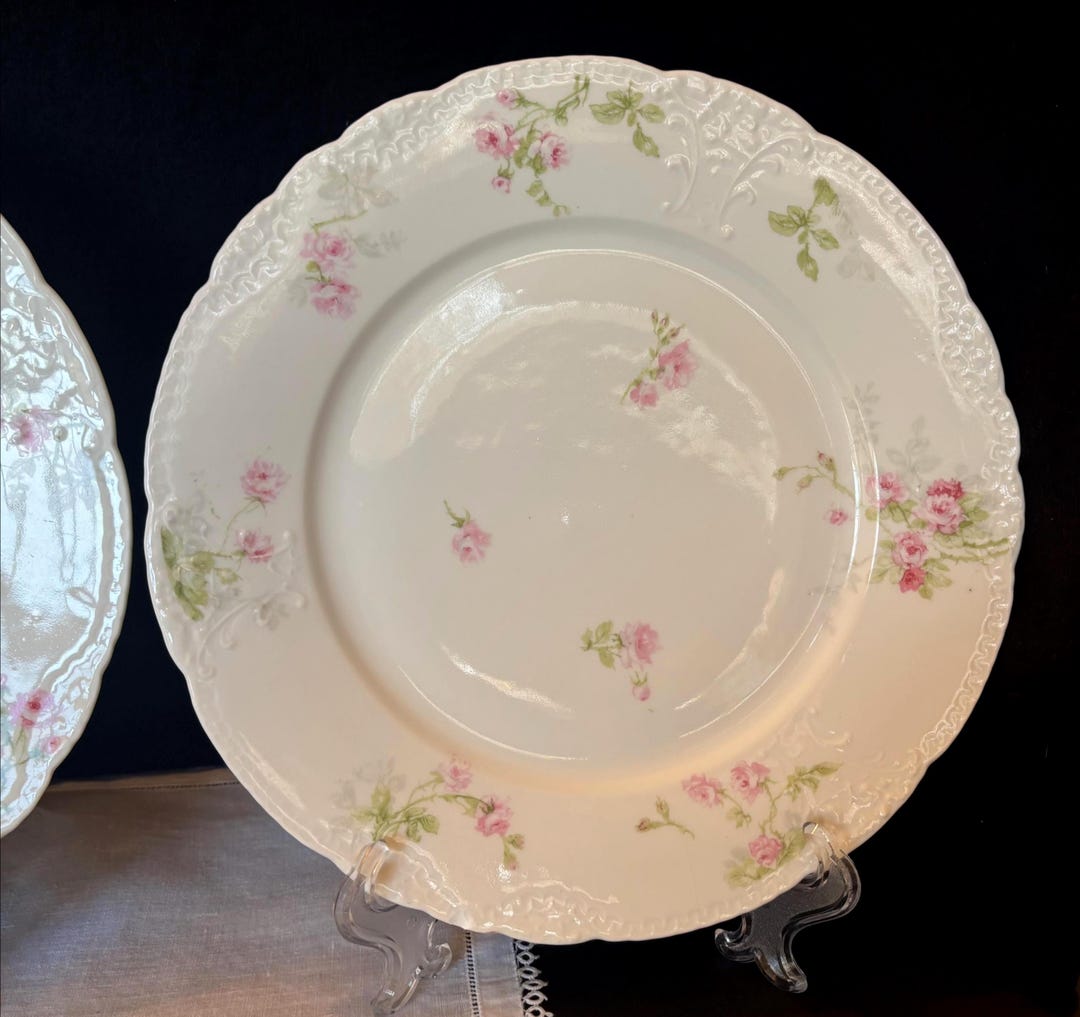 Pair of Theodore Haviland Limoges 9 3/4"dinner Plates; Pink Roses; St ...