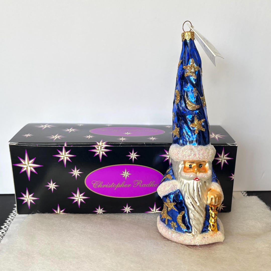 Christopher Radko Blue Magic Munchkin Moon Wizard Santa Glass Ornament ...