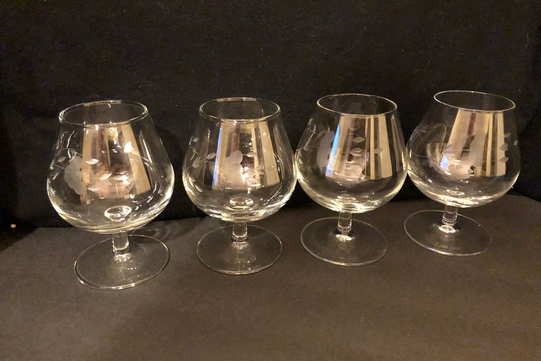 Set of 4 Princess House Crystal Brandy Snifters in the Heritage Pattern ...