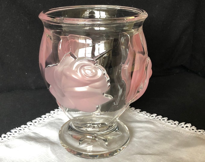 Vintage Teleflora Clear Vase With Frosted Raised Pink Roses - Etsy
