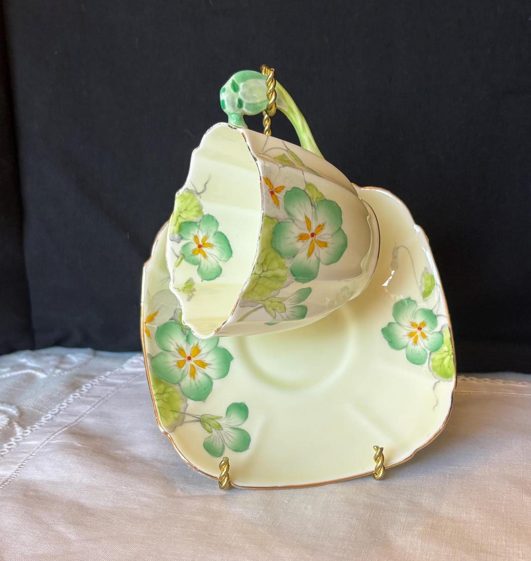 Extremely Rare Paragon Flower Handle Tea or Coffee Cup and Saucer, Hand ...