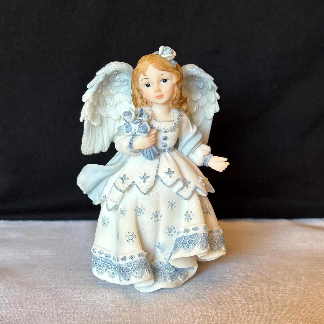 Montefiori Collection Soft Blue and White Angel Figurine; Blue Rose ...
