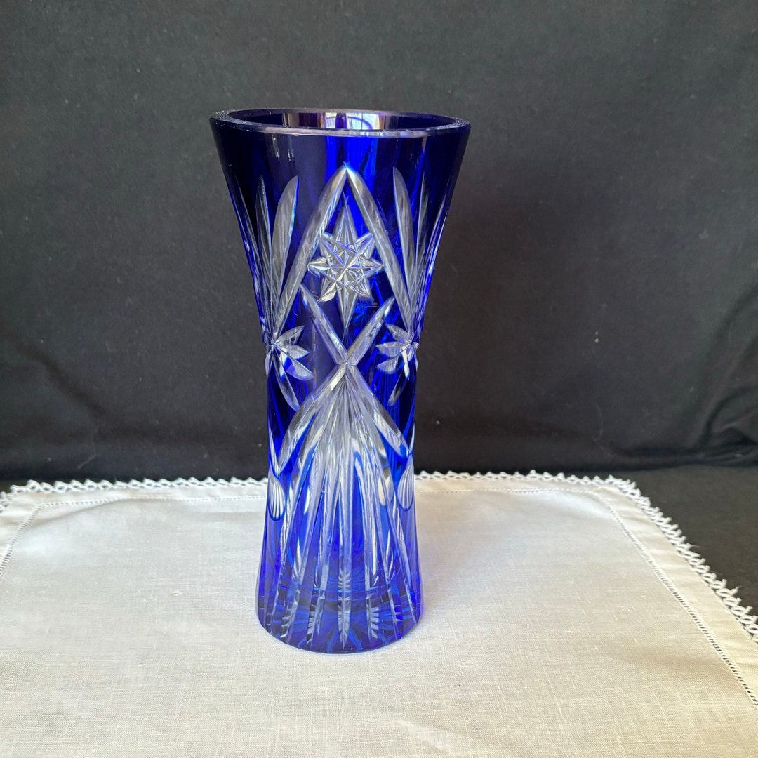 Vintage Bohemian Czech Cobalt Blue Cut-to-clear Crystal Vase 7 1/8 High - Etsy