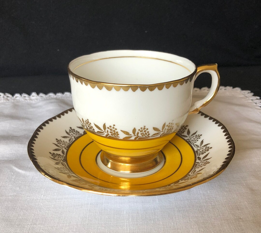 Salisbury Crown China Tea or Coffee Cup and Saucer; Yellow and Gold ...