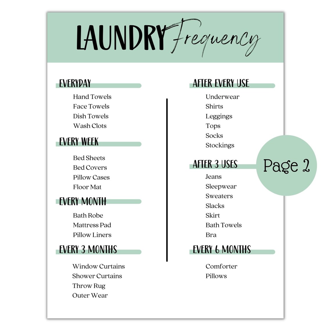 Cleaning Schedule Laundry Cleaning Checklist for Laundry - Etsy
