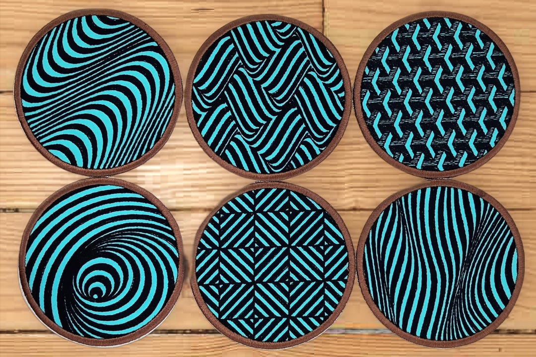 Optical Illusion Embroidered Coasters, Set of 6 Unique Designs. - Etsy