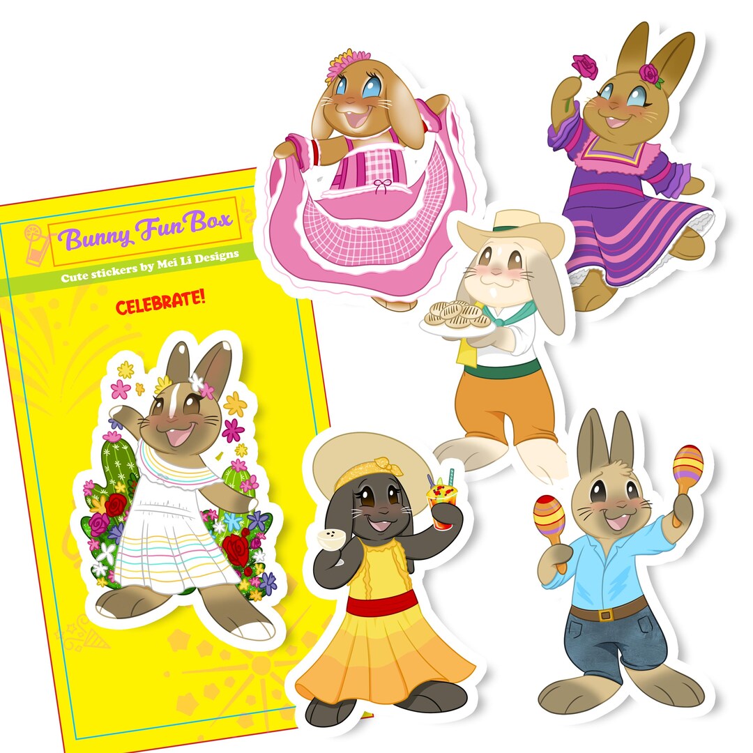 Celebrate Bunny Stickers, Vinyl Bunny Stickers, Bunny Stickers, Cute ...