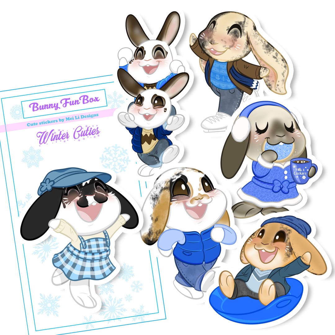 Winter Cuties Bunny Stickers, Vinyl Bunny Stickers, Bunny Stickers ...