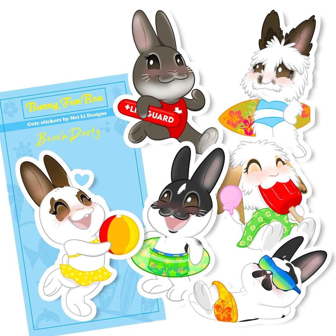 Beach Party Bunny Stickers, Vinyl Bunny Stickers, Bunny Stickers, Cute ...