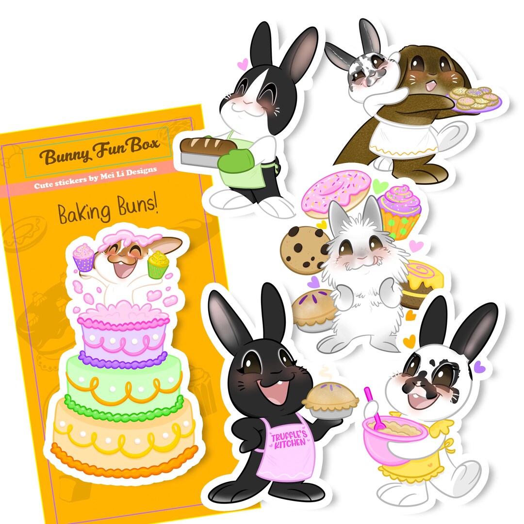 Baking Bunnies Stickers, Vinyl Bunny Stickers, Bunny Stickers, Cute ...
