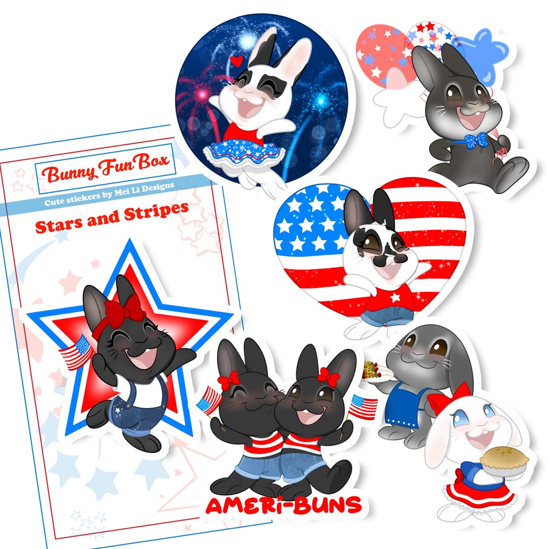 Patriotic Bunny Stickers, Vinyl Bunny Stickers, Bunny Stickers, Cute ...