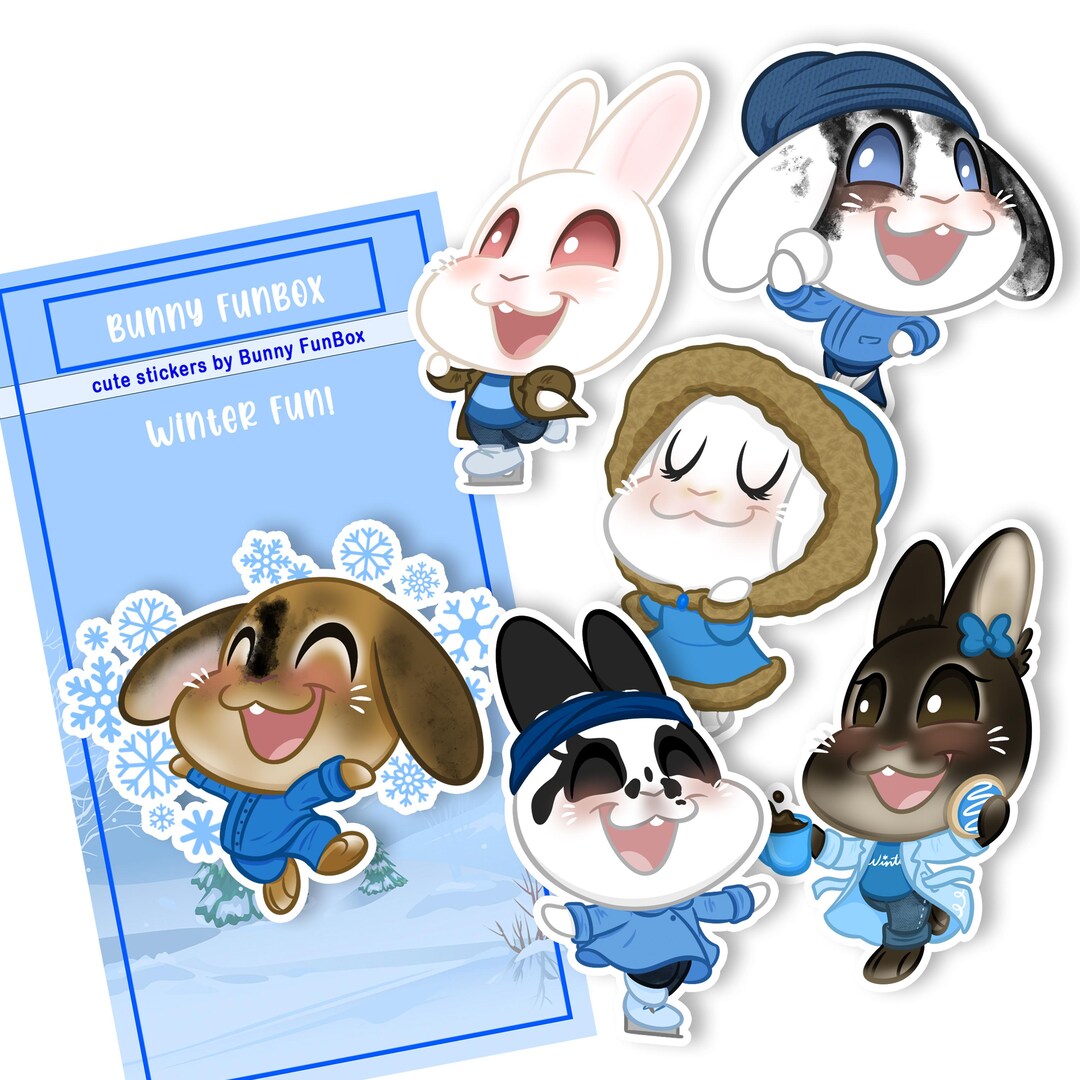 Winter Fun Bunny Stickers, Vinyl Bunny Stickers, Bunny Stickers, Cute ...