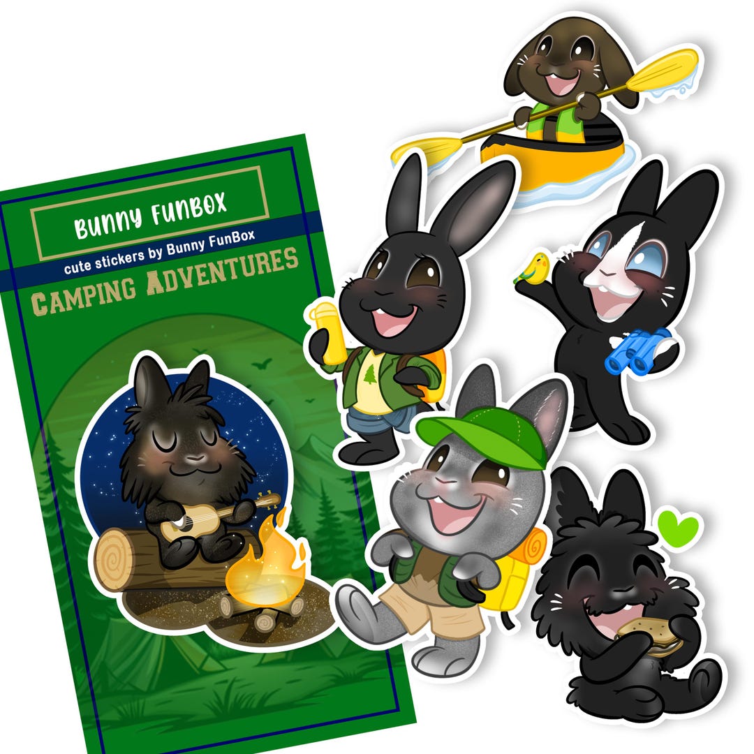 Camping Bunny Stickers, Vinyl Bunny Stickers, Bunny Stickers, Cute ...