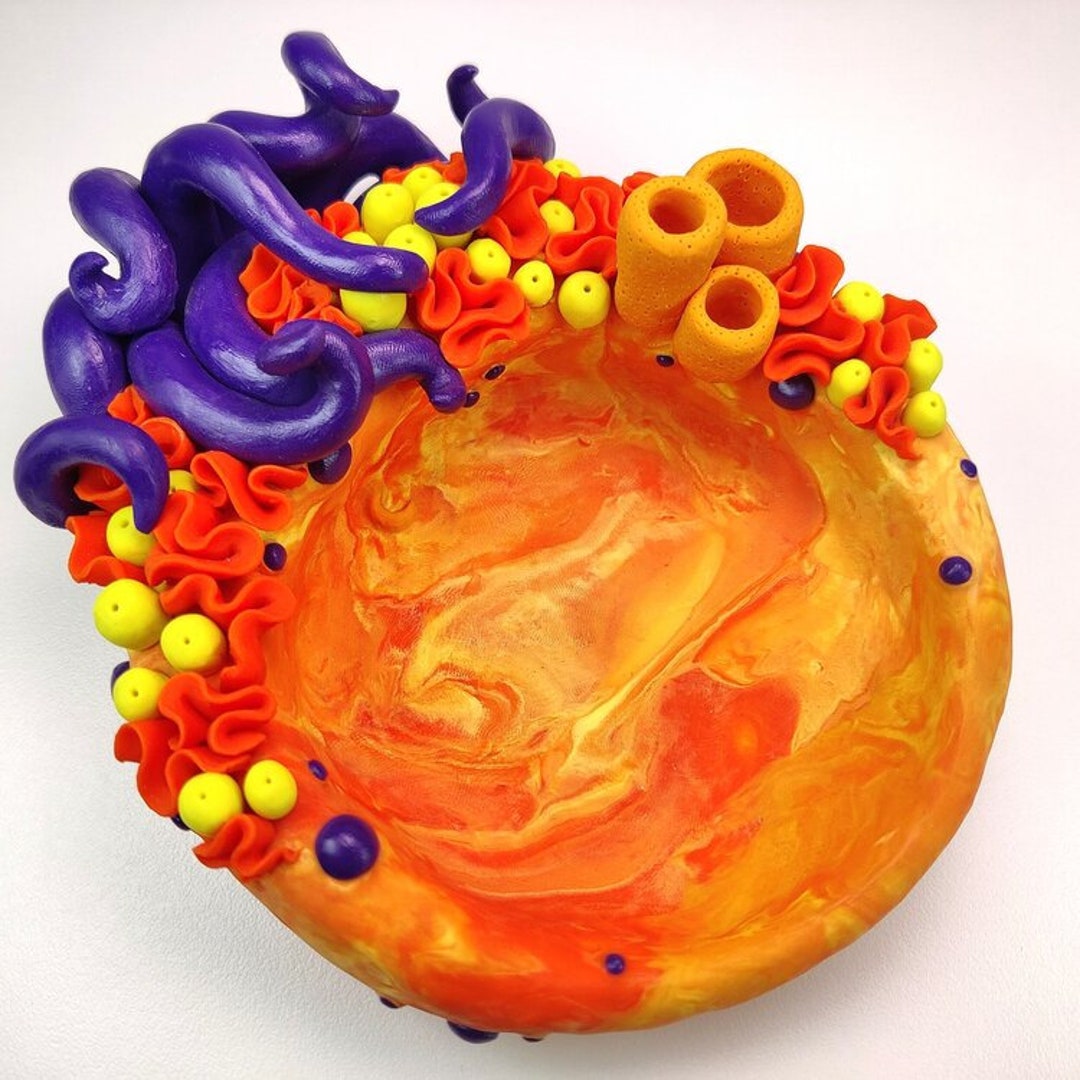 Octopus Coral Reef Clay Orange Marble Ashtray Bowl - Etsy