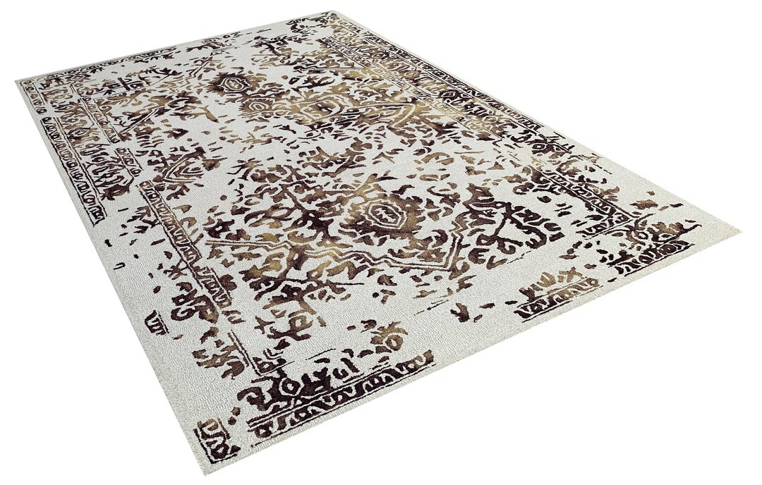 Modern Abstract Floral Loop Hand Tufted Woolen Area Rug Beige and Brown ...