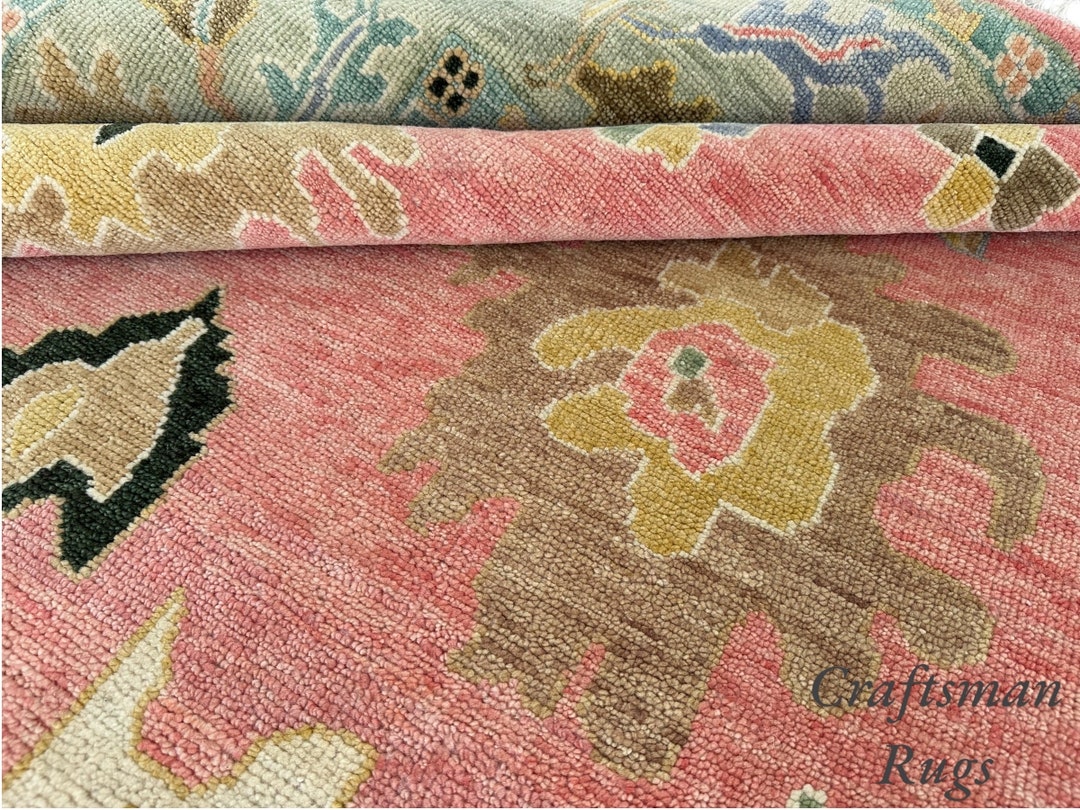 Elegant 8x10 Ft Handmade Indo Oushak Rug - Hand-knotted Pink ...
