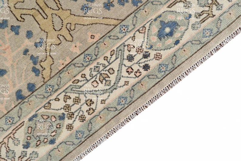 Elegant Beige Indo Oushak Rug, Hand Knotted Perfection for Living ...