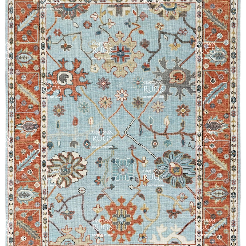 Oushak Rug Blue Rust - Etsy