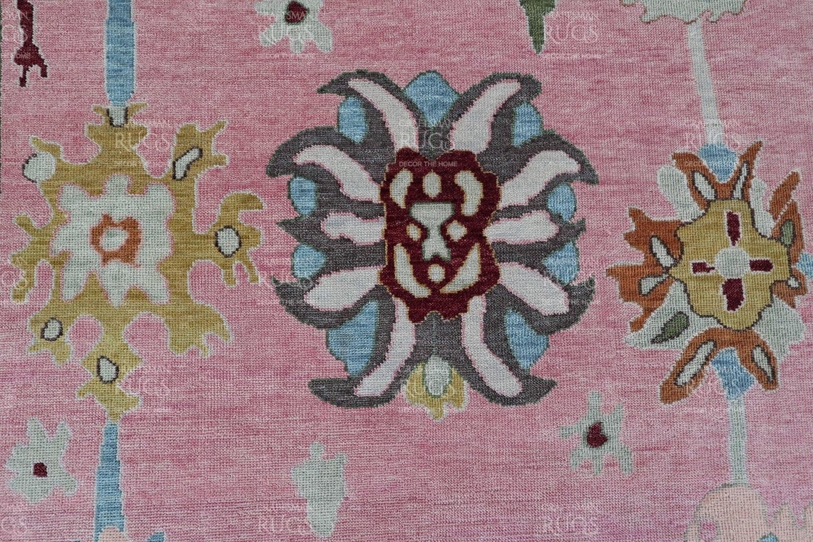 Pink- Ivory Indo Oushak Hand Knotted Rug 4x6, 5x8, 6x9, 8x10, 9x12 ...