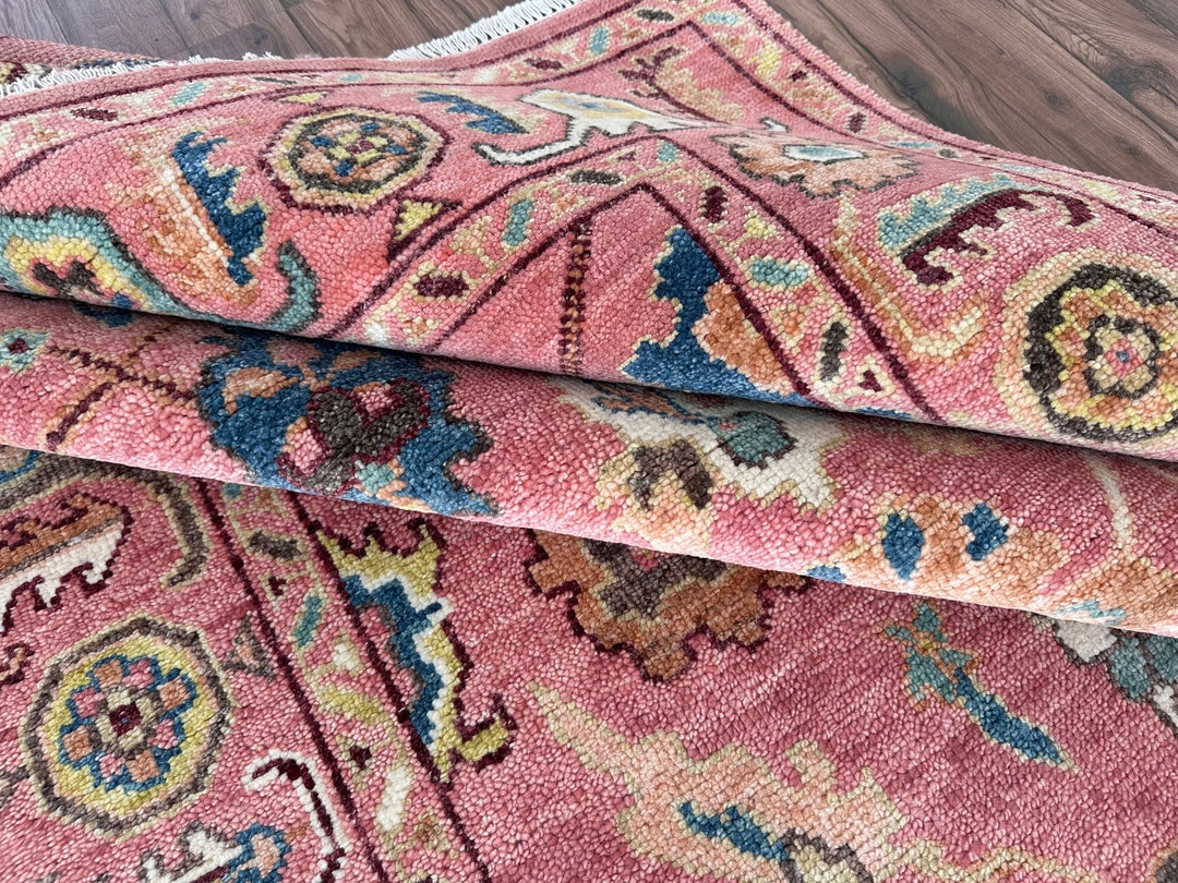 6x9 Ft Modern Pink Turkish Oushak Hand Knotted Rug, Antique Handmade ...
