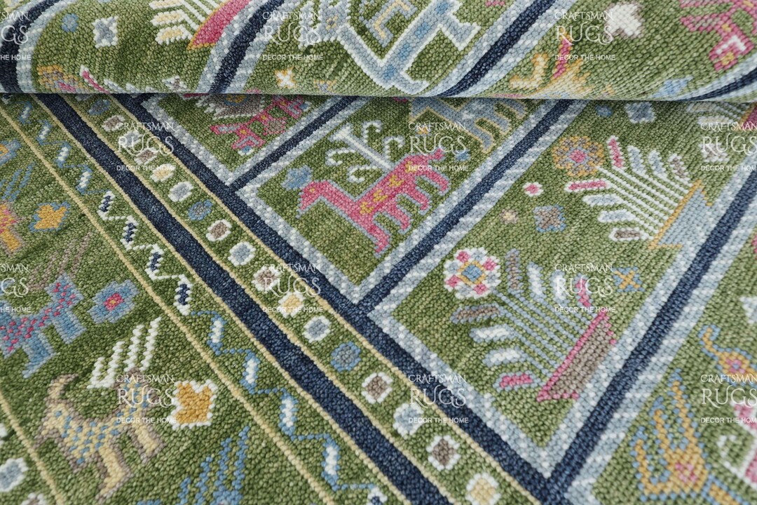 Exquisite Verdant Hand Knotted Indo Shabargan Rug 4x6, 5x8, 6x9, 8x10, 9x12, 10x14 Ft Handmade ...