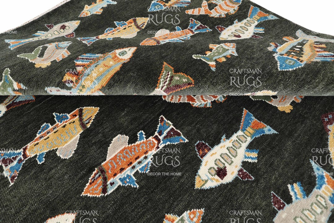 Modern Fish Design Handmade Wool Rug | Hand Knotted Contemporary Rug ...