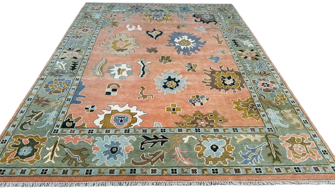 Indo Oushak Hand Knotted Wool Rug 4x6, 5x8, 6x9, 8x10, 9x12, 10x14 Ft ...