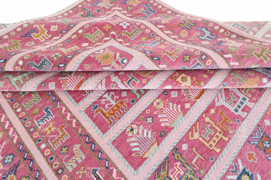 Exquisite Pink Hand Knotted Indo Shabargan Rug 4x6, 5x8, 6x9, 8x10 ...