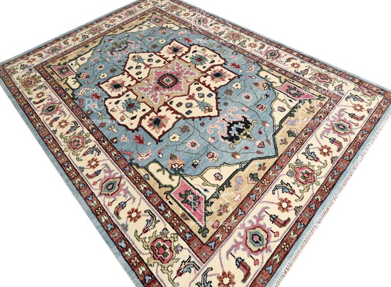 9x12 Ft Quick Ship! Lt Blue - Multicolor Contemporary Oushak Rug Soft ...