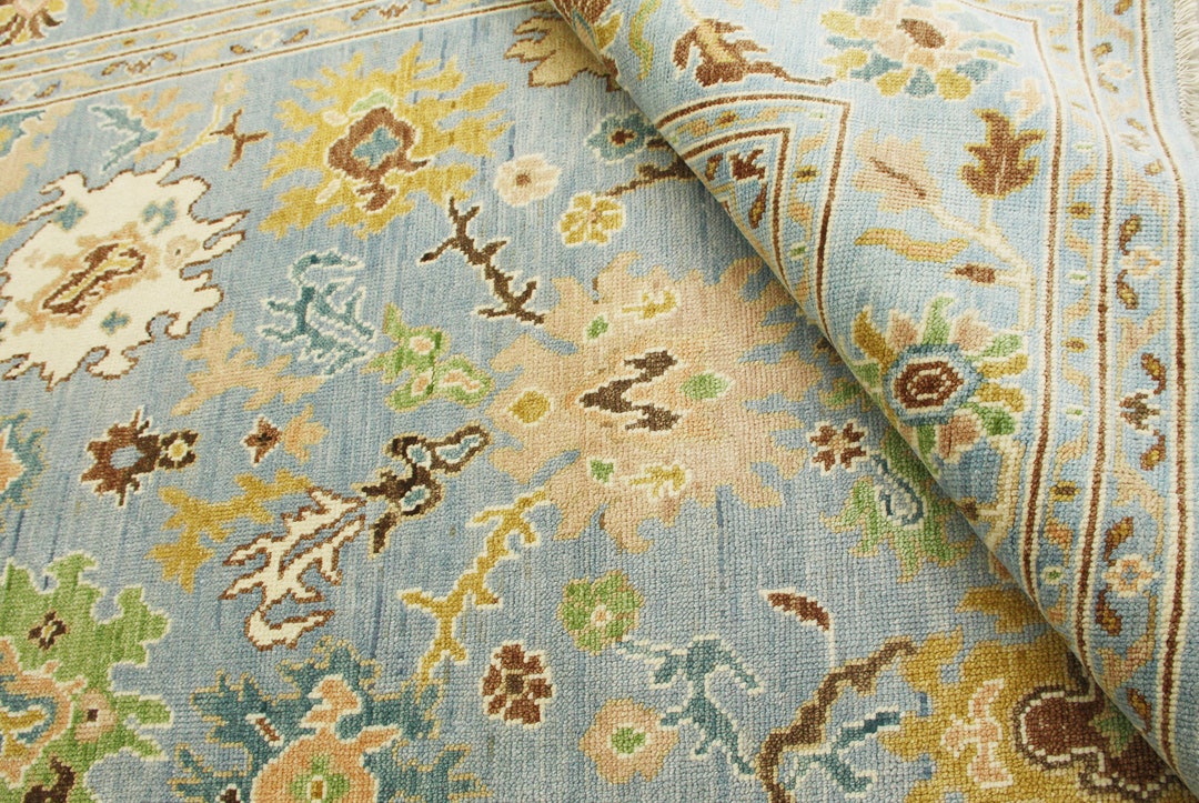 Aqua Turkish Oushak Hand Knotted Rug 4x6, 5x8, 6x9, 8x10, 9x12, 10x14 ...