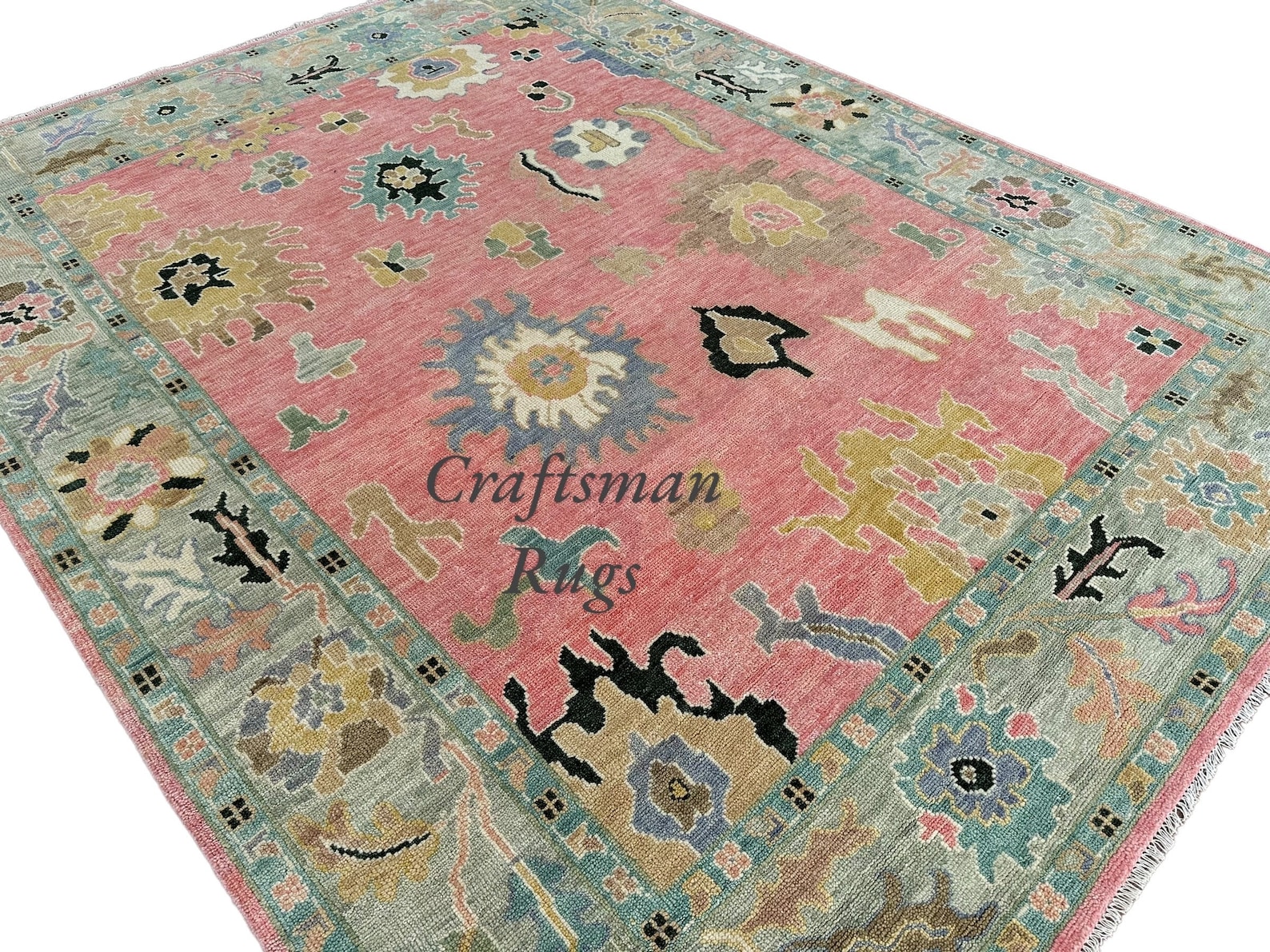 Elegant 8x10 Ft Handmade Indo Oushak Rug - Hand-knotted Pink ...