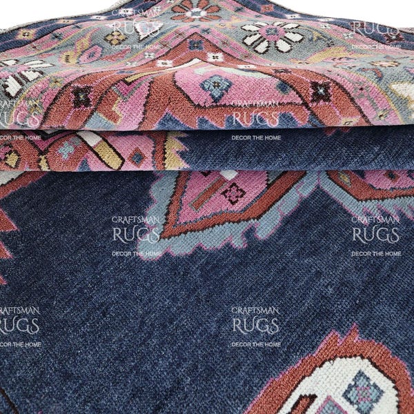 Pink and Navy Rug - Etsy
