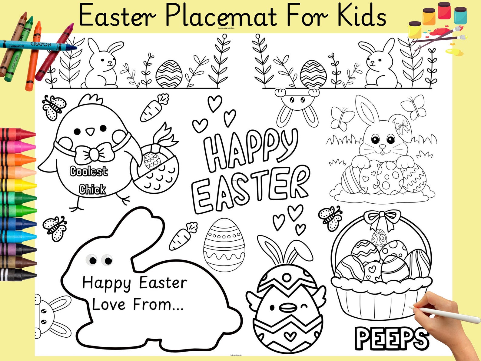 Easter Activity Placemat Printable, Happy Easter Craft Coloring Page ...