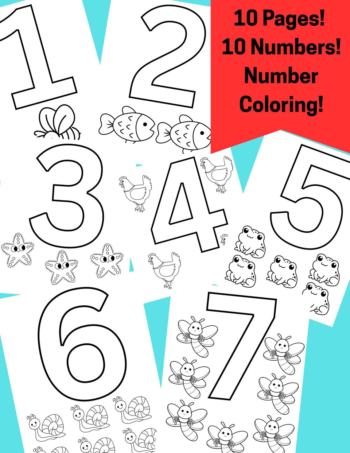 1 - 10 Numbers Printable Coloring Page Worksheets for Kids, Toddlers ...