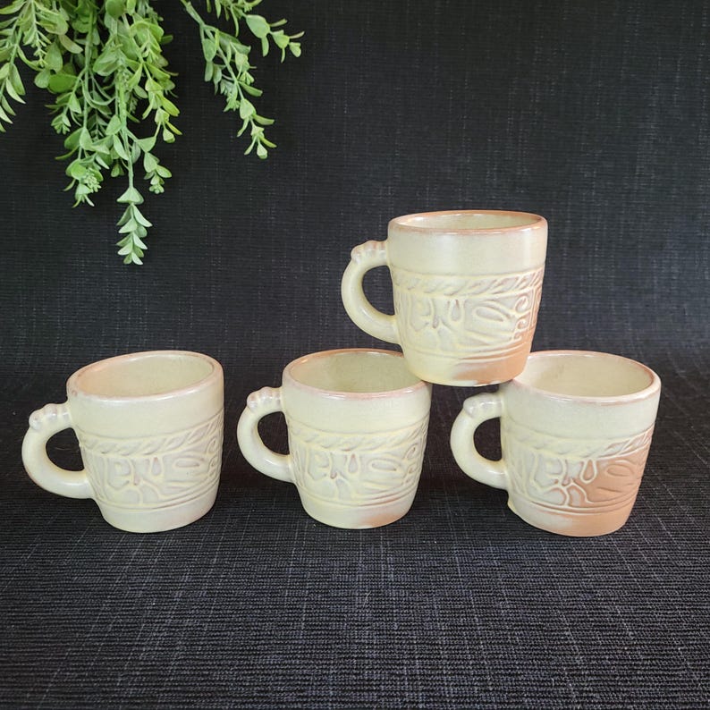 Vintage Frankoma Pottery Sets | Mayan-aztec Mugs & Creamer/sugar ...
