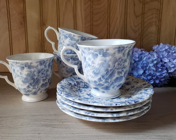 Nikko Tea Rose Cup and Saucer Set, Blossomtime, Swirl Rim, Blue Rose ...