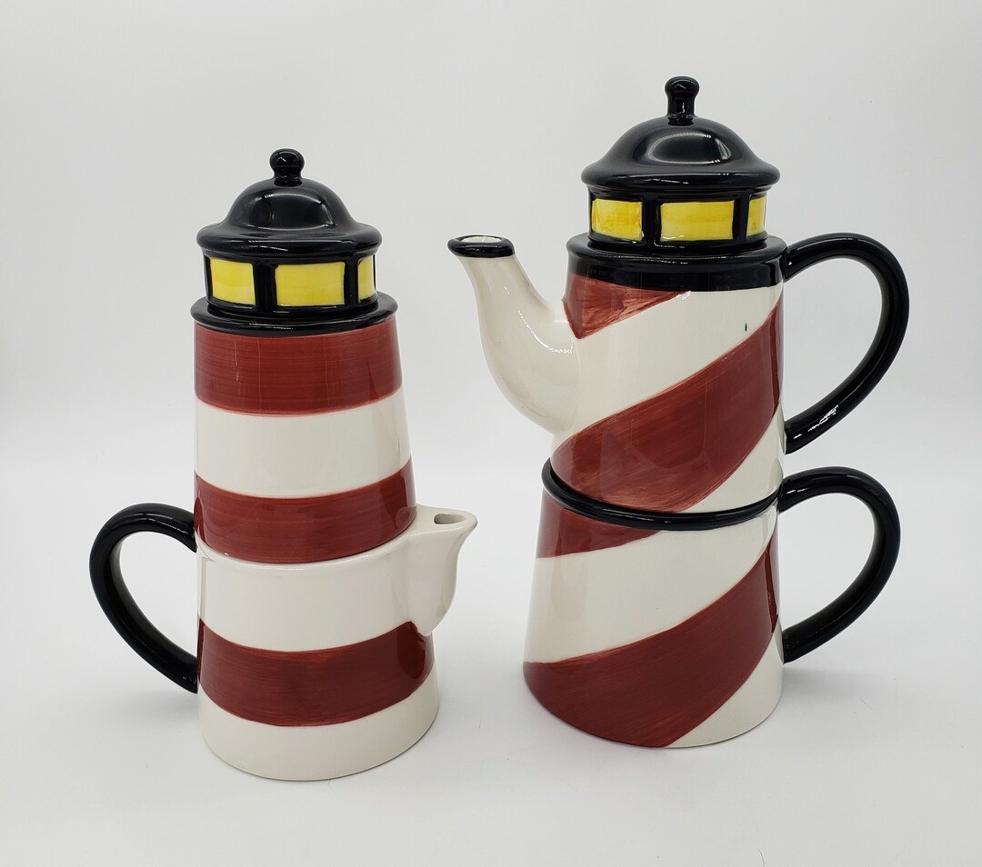 Rare Vtg American Atelier Lighthouse 6 Pc Teapot Set, SIGNALS 5100 ...