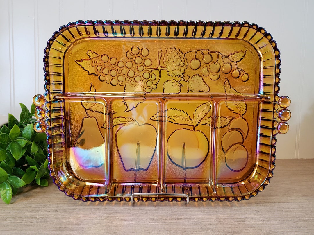 MCM Indiana Glass Relish, Fruit, Snack, Charcuterie Tray in Iridescent ...