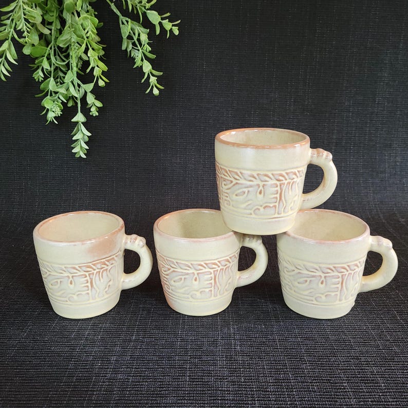 Vintage Frankoma Pottery Sets | Mayan-aztec Mugs & Creamer/sugar ...