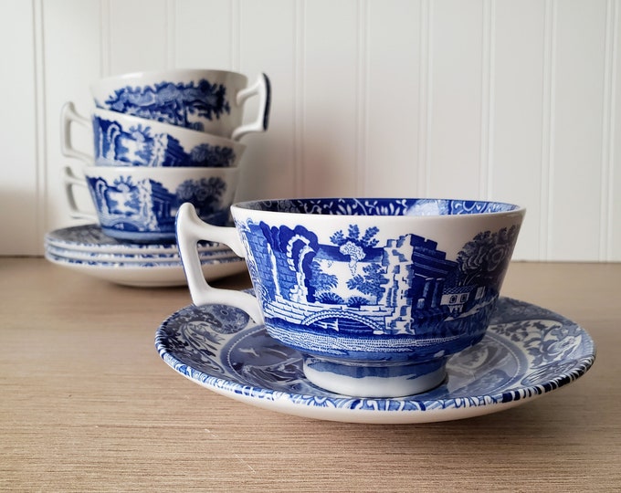Spode Italian Blue C1816 A4 Tea Cups and Saucers sets of 2, Width of ...