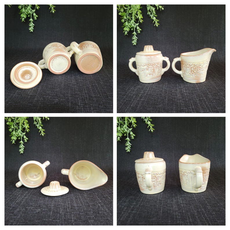 Vintage Frankoma Pottery Sets | Mayan-aztec Mugs & Creamer/sugar ...