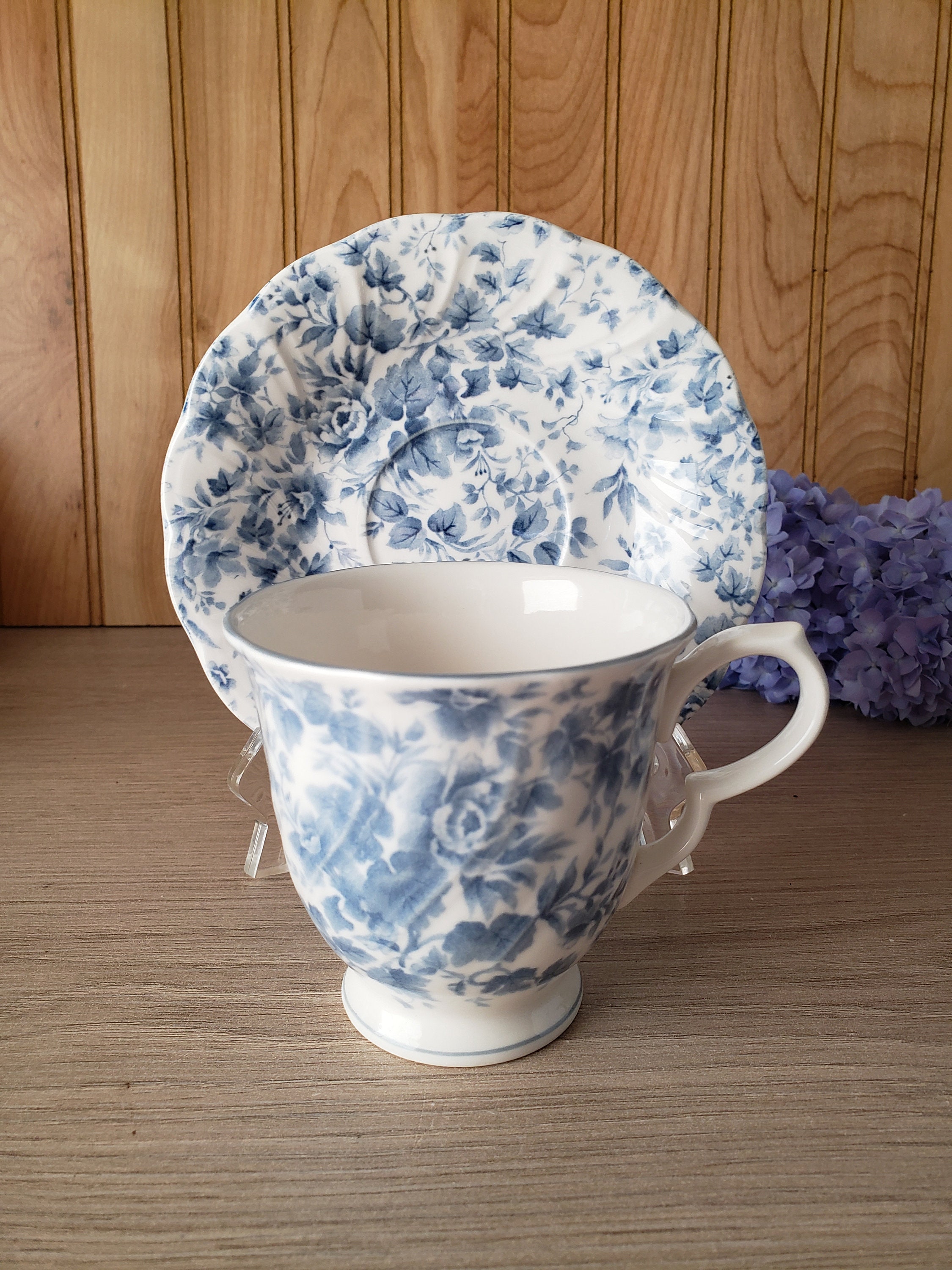 Nikko Tea Rose Cup and Saucer Set, Blossomtime, Swirl Rim, Blue Rose ...
