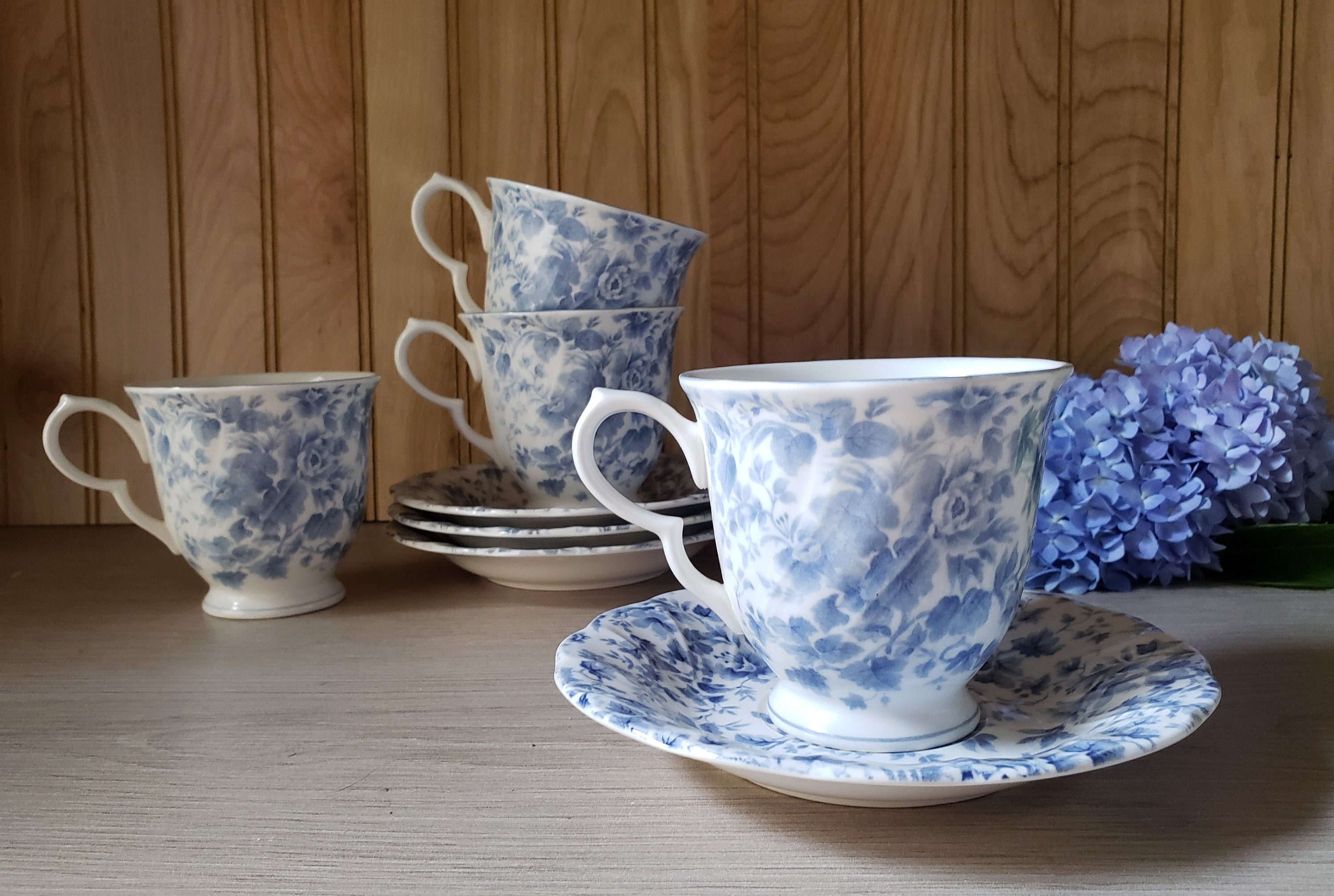 Nikko Tea Rose Cup and Saucer Set, Blossomtime, Swirl Rim, Blue Rose ...